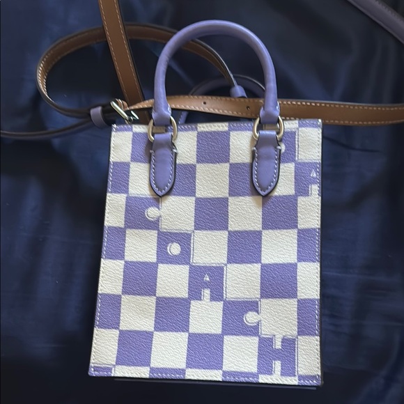 Coach | Bags | Coach Purple And Cream Checkered Womens Bag | Poshmark